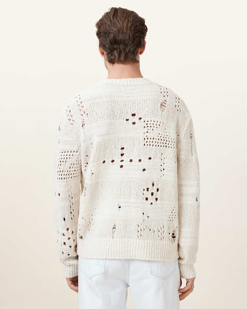 Harvey Distressed Crew Neck Jumper ECRU WHITE | ALLSAINTS